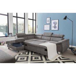 COTTA Ecksofa »Komaris L-Form, B: 249 cm« mit Kopfteilverstellung, optional Bettfunktion, Bettkasten & Licht grau