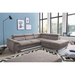 COTTA Ecksofa »Komaris L-Form, B: 249 cm« mit Kopfteilverstellung, optional Bettfunktion, Bettkasten & Licht grau