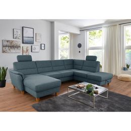 Home Affaire Wohnlandschaft »Palmera U-Form, B: 308 cm« optional Bettfunktion & Bettkasten, Federkern blaugrau