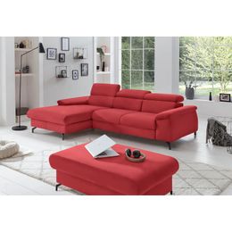 COTTA Ecksofa &raquo;Kitty L-Form, B: 242 cm&laquo; mit Kopfteilverstellung, optional Bettfunktion & Bettkasten rot Microfaser (100% Polyester);Flachgewebe (100% 