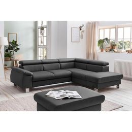COTTA Ecksofa »Komaris L-Form, B: 249 cm« mit Kopfteilverstellung, optional Bettfunktion, Bettkasten & Licht schwarz