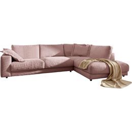 Places of Style Ecksofa »Enisa XXL B/T/H: 325/224/85 cm L-Form« Kuschelig, gemütlich, in 5 Farben, Bezug in Cord, mit 2 Zierkissen rosé
