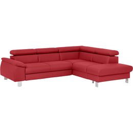 COTTA Ecksofa »Komaris L-Form, B: 249 cm« mit Kopfteilverstellung, optional Bettfunktion, Bettkasten & Licht rot