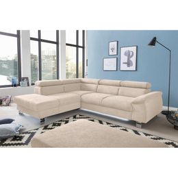 COTTA Ecksofa »Komaris L-Form, B: 249 cm« mit Kopfteilverstellung, optional Bettfunktion, Bettkasten & Licht beige
