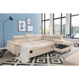 COTTA Ecksofa »Komaris L-Form, B: 249 cm« mit Kopfteilverstellung, optional Bettfunktion, Bettkasten & Licht beige