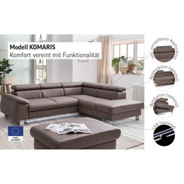 COTTA Ecksofa »Komaris L-Form, B: 249 cm« mit Kopfteilverstellung, optional Bettfunktion, Bettkasten & Licht schwarz