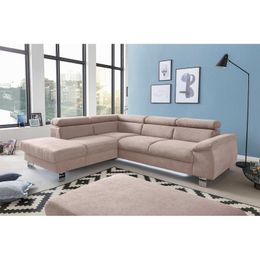 COTTA Ecksofa &raquo;Komaris L-Form, B: 249 cm&laquo; mit Kopfteilverstellung, optional Bettfunktion, Bettkasten & Licht braun Microfaser PRIMABELLE (100% 