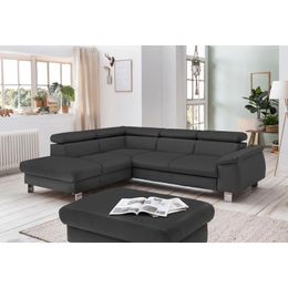COTTA Ecksofa »Komaris L-Form, B: 249 cm« mit Kopfteilverstellung, optional Bettfunktion, Bettkasten & Licht schwarz