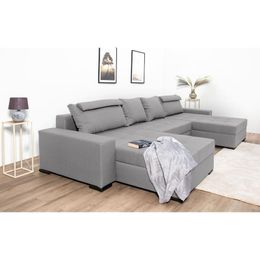 Collection AB Wohnlandschaft »Josy XXXL-Relax U-Form, B: 352 cm« mit Bettfunktion, Bettkasten & 2 Nackenkissen, Federkern hellgrau