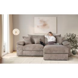 Home Affaire Ecksofa »Soft&Cosy XL L-Form, B: 246 cm« Mega-Sofa, Cord oder Chenille-Struktur, mit Federkern & 4 Zierkissen taupe