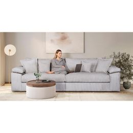 Home Affaire Big-Sofa »Soft&Cosy XXL, B: 303 cm« Mega-Sofa, Cord oder Chenille-Struktur, mit Federkern & 4 Zierkissen hellgrau