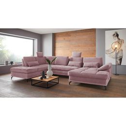 Places of Style Wohnlandschaft »Costello U-Form, B: 363 cm mit Sitztiefen-, Armteilverstellung &« 3 Nierenkissen, optional Bettfunktion &...