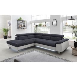 COTTA Ecksofa »Komaris L-Form, B: 249 cm« mit Kopfteilverstellung, optional Bettfunktion, Bettkasten & Licht argent/schwarz
