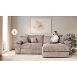 Home Affaire Ecksofa »Soft&Cosy XXL L-Form, B: 303 cm« Mega-Sofa, Cord oder Chenille-Struktur, mit Federkern & 4 Zierkissen taupe