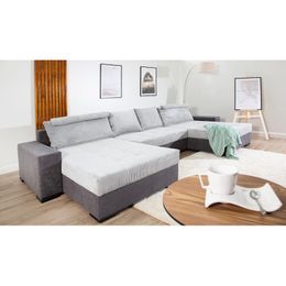 Collection AB Wohnlandschaft »Josy XXXL-Relax U-Form, B: 352 cm« mit Bettfunktion, Bettkasten & 2 Nackenkissen, Federkern anthrazit/hellgrau