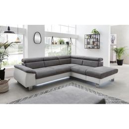 COTTA Ecksofa »Komaris L-Form, B: 249 cm« mit Kopfteilverstellung, optional Bettfunktion, Bettkasten & Licht weiß/stone