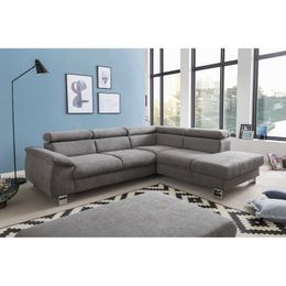 COTTA Ecksofa »Komaris L-Form, B: 249 cm« mit Kopfteilverstellung, optional Bettfunktion, Bettkasten & Licht grau