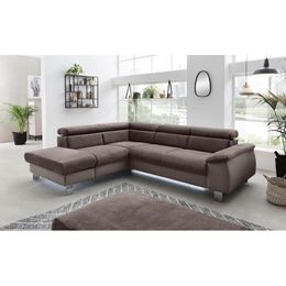 COTTA Ecksofa »Komaris L-Form, B: 249 cm« mit Kopfteilverstellung, optional Bettfunktion, Bettkasten & Licht mud/espresso