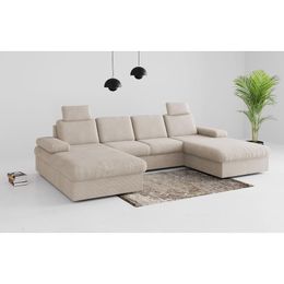 Sit & More SIT&MORE Wohnlandschaft »Moreno U-Form, B: 309 cm« mit Armteilverstellung, optional Bettfunktion creme