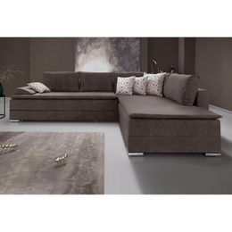 Inosign Ecksofa »Night & Day L-Form, B: 324 cm« mit Bettfunktion, Bettkasten & 3 Zierkissen, Boxspringbett 180x200 cm dkl.grau