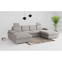 Sit & More SIT&MORE Wohnlandschaft »Moreno U-Form, B: 309 cm« mit Armteilverstellung, optional Bettfunktion hellgrau