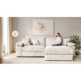 Home Affaire Ecksofa »Soft&Cosy XXL L-Form, B: 303 cm« Mega-Sofa, Cord oder Chenille-Struktur, mit Federkern & 4 Zierkissen cream