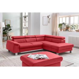COTTA Ecksofa »Komaris L-Form, B: 249 cm« mit Kopfteilverstellung, optional Bettfunktion, Bettkasten & Licht rot