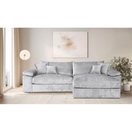 Home Affaire Ecksofa »Soft&Cosy XXL L-Form, B: 303 cm« Mega-Sofa, Cord oder Chenille-Struktur, mit Federkern & 4 Zierkissen hellgrau