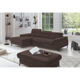 COTTA Ecksofa &raquo;Kitty L-Form, B: 242 cm&laquo; mit Kopfteilverstellung, optional Bettfunktion & Bettkasten braun Microfaser (100% Polyester);Flachgewebe (100
