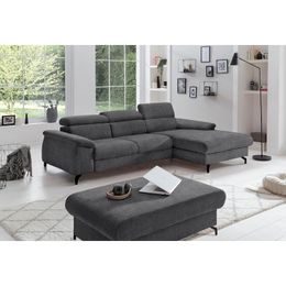 COTTA Ecksofa &raquo;Kitty L-Form, B: 242 cm&laquo; mit Kopfteilverstellung, optional Bettfunktion & Bettkasten grau Microfaser (100% Polyester);Flachgewebe (100%