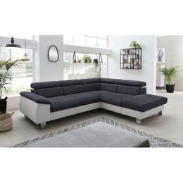 COTTA Ecksofa »Komaris L-Form, B: 249 cm« mit Kopfteilverstellung, optional Bettfunktion, Bettkasten & Licht argent/schwarz