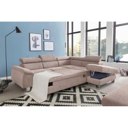 COTTA Ecksofa &raquo;Komaris L-Form, B: 249 cm&laquo; mit Kopfteilverstellung, optional Bettfunktion, Bettkasten & Licht braun Microfaser PRIMABELLE (100% 