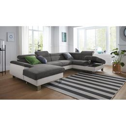 COTTA Wohnlandschaft »Komaris U-Form, B: 320 cm« mit Kopfteilverstellung, optional Bettfunktion, Bettkasten & Licht white/stone