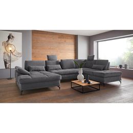 Places of Style Wohnlandschaft »Costello U-Form, B: 363 cm mit Sitztiefen-, Armteilverstellung &« 3 Nierenkissen, optional Bettfunktion &...