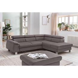 COTTA Ecksofa &raquo;Komaris L-Form, B: 249 cm&laquo; mit Kopfteilverstellung, optional Bettfunktion, Bettkasten & Licht grau Microfaser PRIMABELLE (100% 
