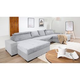 Collection AB Wohnlandschaft »Josy XXXL-Relax U-Form, B: 352 cm« mit Bettfunktion, Bettkasten & 2 Nackenkissen, Federkern silbergrau/grau