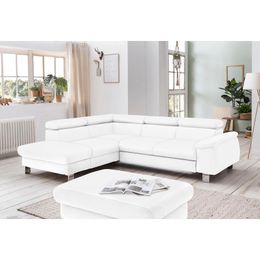 COTTA Ecksofa »Komaris L-Form, B: 249 cm« mit Kopfteilverstellung, optional Bettfunktion, Bettkasten & Licht weiß
