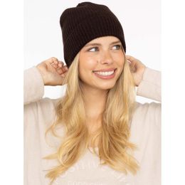 Zwillingsherz Damen Beanie Feinripp, breiter Umschlag, Wolle schwarz