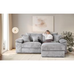 Home Affaire Ecksofa »Soft&Cosy XL L-Form, B: 246 cm« Mega-Sofa, Cord oder Chenille-Struktur, mit Federkern & 4 Zierkissen hellgrau
