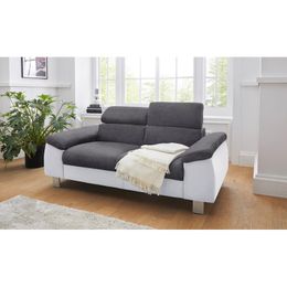COTTA Polstergarnitur »Komaris, B: 177 bzw. 100 cm« Set, Set: 2er-Sofa & Hocker, mit Kopfteilverstellung white/stone +