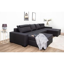 Collection AB Wohnlandschaft »Josy XXXL-Relax U-Form, B: 352 cm« mit Bettfunktion, Bettkasten & 2 Nackenkissen, Federkern dunkelgrau