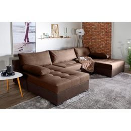 Collection AB Wohnlandschaft »Josy U-Form, B: 307 cm« mit Bettfunktion & Bettkasten, Federkern dunkelbraun/braun