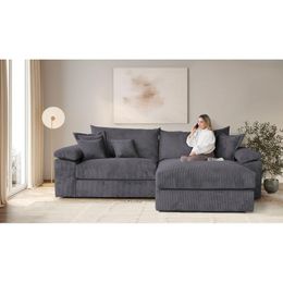 Home Affaire Ecksofa »Soft&Cosy XXL L-Form, B: 303 cm« Mega-Sofa, Cord oder Chenille-Struktur, mit Federkern & 4 Zierkissen anthrazit
