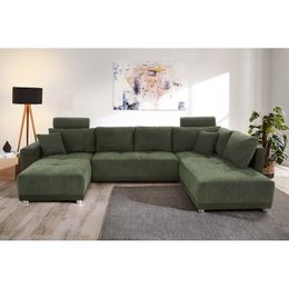 Jockenh&ouml;fer Wohnlandschaft &raquo;Orlando U-Form, B: 337 cm&laquo; mit Bettfunktion, Bettkasten, 2 Kopfst&uuml;tzen & 2 Zierkissen, Federkern gr&uuml;n Zierkissen: 100% Polyester;Luxus