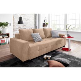 Collection AB Schlafsofa »Bella, B: 241 cm, Liegefl. 142x194 cm« mit Bettfunktion, Bettkasten & 2 Zierkissen, Federkern hellbraun