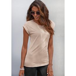 Lascana Damen Lascana Rundhalsshirt &raquo;mit eleganten Glitzerabschl&uuml;ssen&laquo; aus pflegeleichter Qualit&auml;t beige 36/38