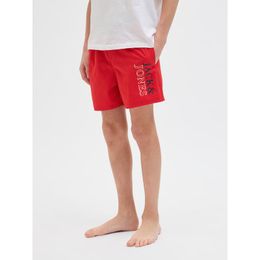 Jack & Jones JACK & JONES JUNIOR Badeshorts »JPSTMAUI mit Logoprint und praktischen Taschen« bedruckt, modisch, regular fit, Web True Red 128 - N-Gr N-Gr 128...