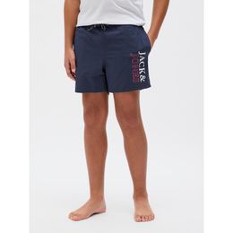 Jack & Jones JACK & JONES JUNIOR Badeshorts »JPSTMAUI mit Logoprint und praktischen Taschen« bedruckt, modisch, regular fit, Web Navy Blazer 152 - N-Gr N-Gr 152...