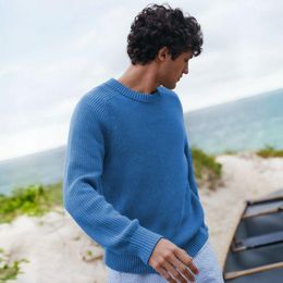 LANDS' END Drifter Strukturstrick-Pullover, Herren,  Blau, Baumwolle, by Lands' End