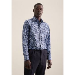 Businesshemd Seidensticker "Slim", Herren, Gr. S (38), normale &Auml;rmell&auml;ngen, blau, 100% Baumwolle, bedruckt, slim fit, 2-Knopf-Manschette, Hemden, Slim Langarm Kentkragen Druck